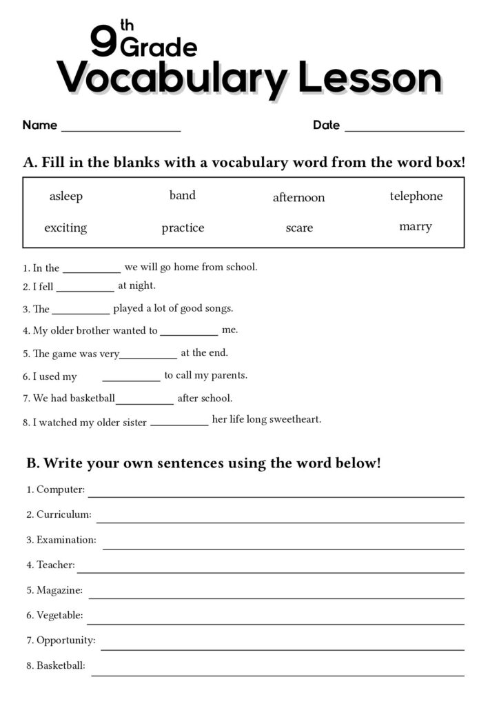 Free Printable 9th Grade Vocabulary Worksheets - Worksheets Template Free
