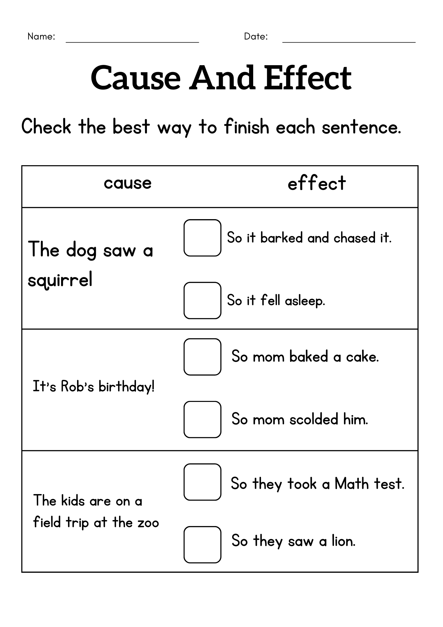 Cause And Effect Worksheet Free Printable - Worksheets Template Free