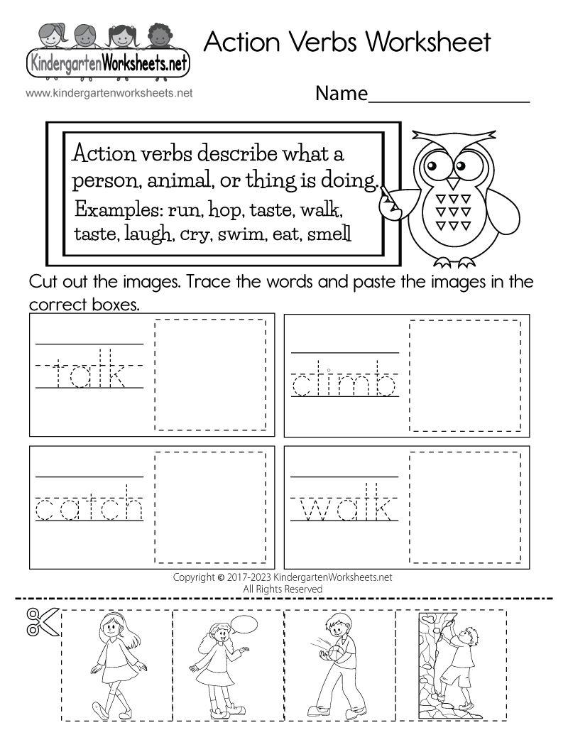 Free Action Words Worksheets For Kindergarten - Worksheets Template Free