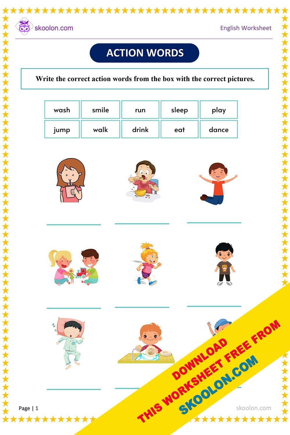 Free Action Words Worksheets For Kindergarten - Worksheets Template Free