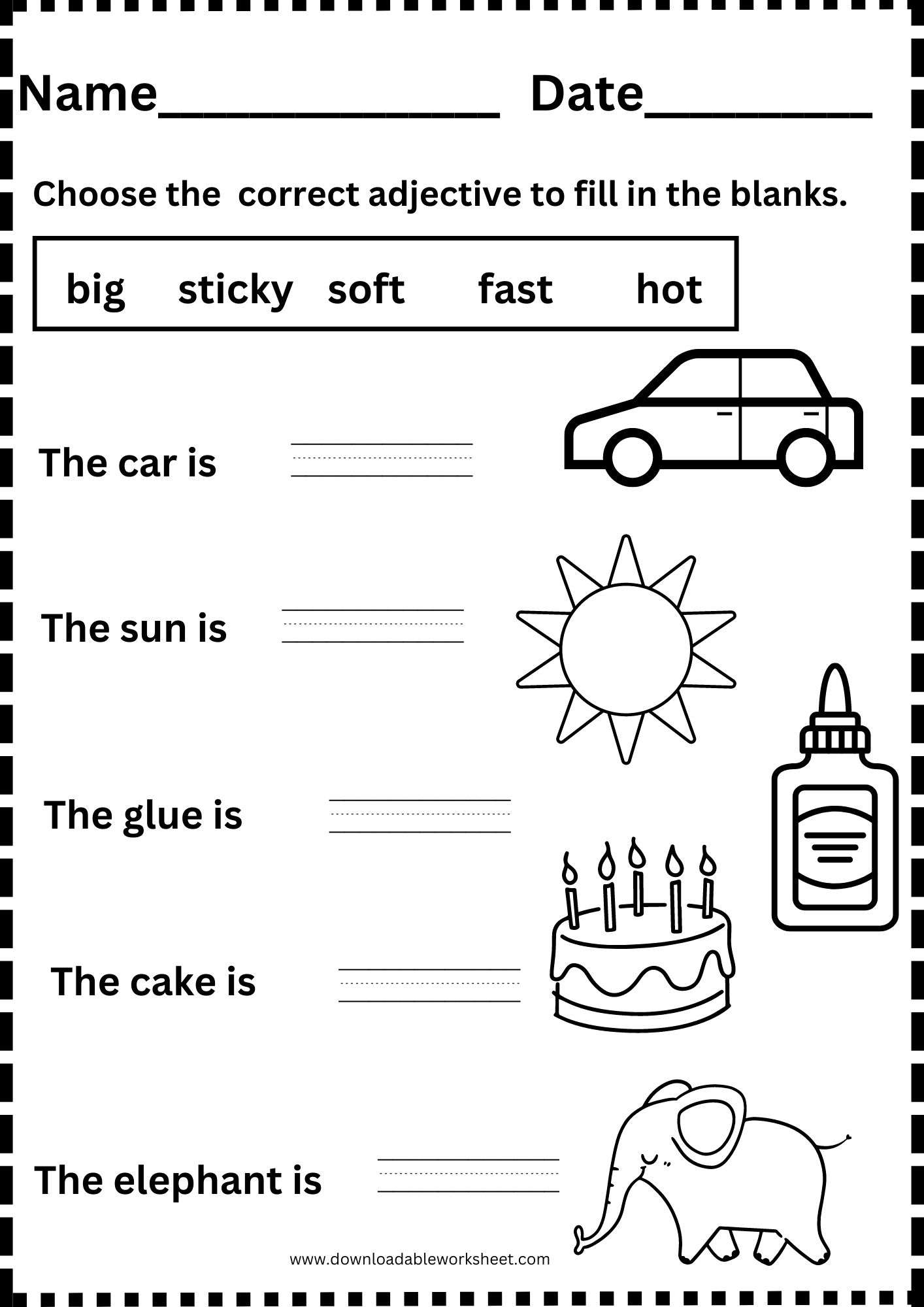 Free Adjectives Worksheets For Kindergarten - Worksheets Template Free