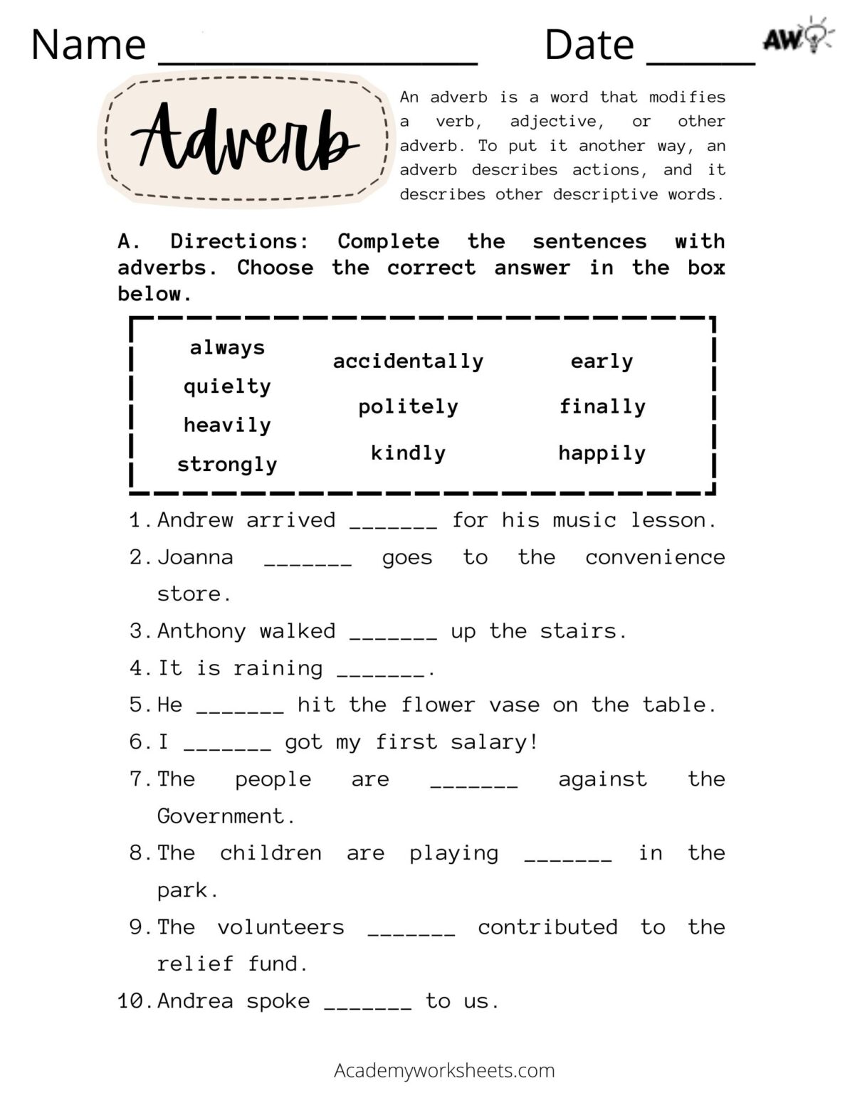 Adverb Worksheets Free Printables 4th Grade - Worksheets Template Free