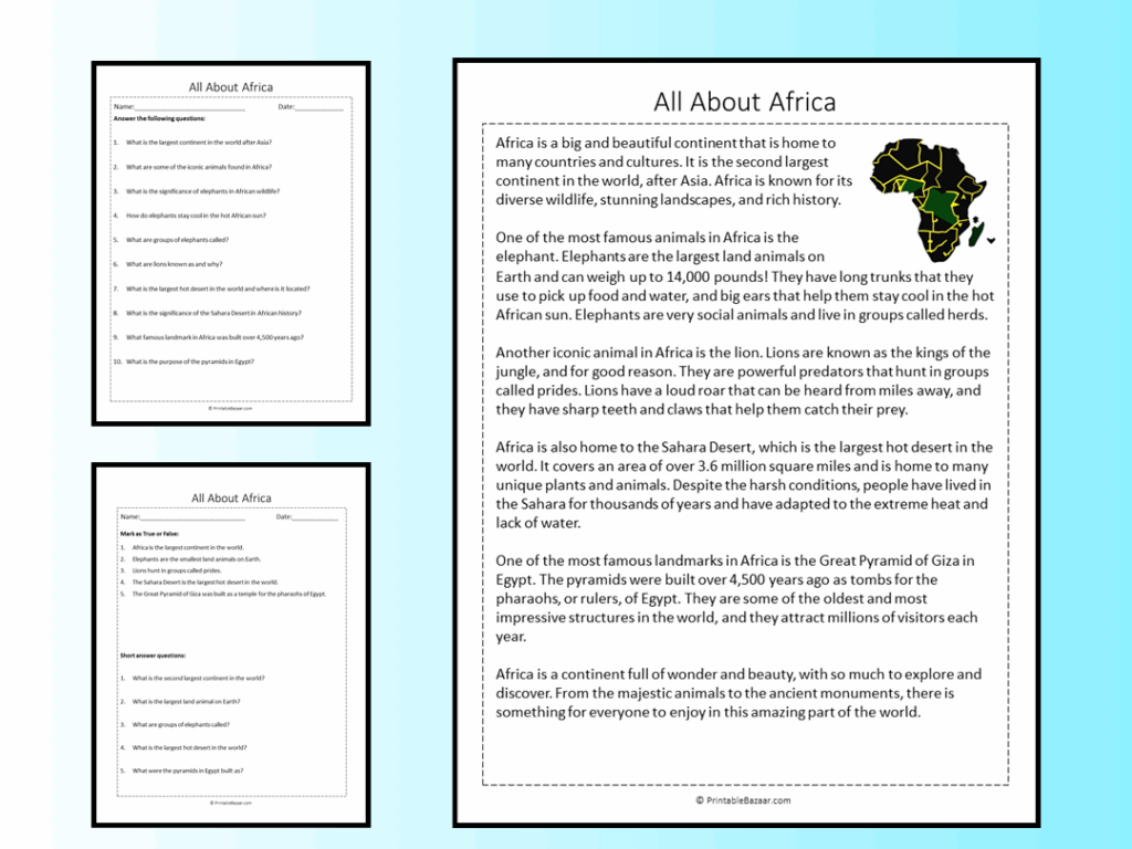 Africa Reading Comprehension Worksheets - Worksheets Template Free