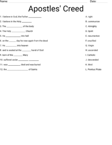 Free Printable Apostles’ Creed Worksheet - Worksheets Template Free