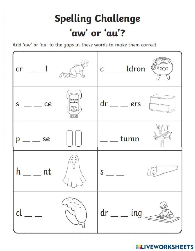 Free Printable Aw And Au Worksheets - Worksheets Template Free