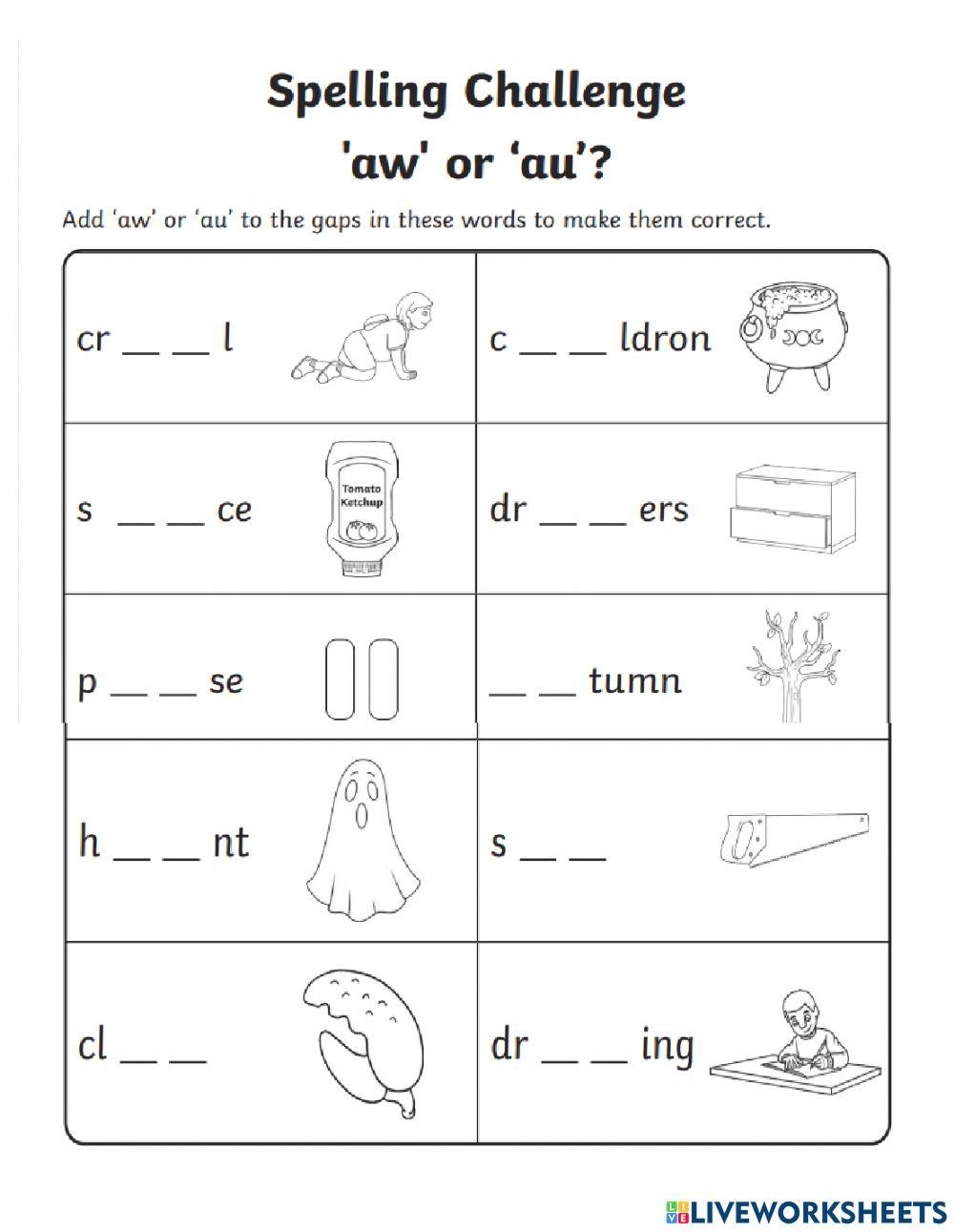 Free Printable Aw And Au Worksheets - Worksheets Template Free