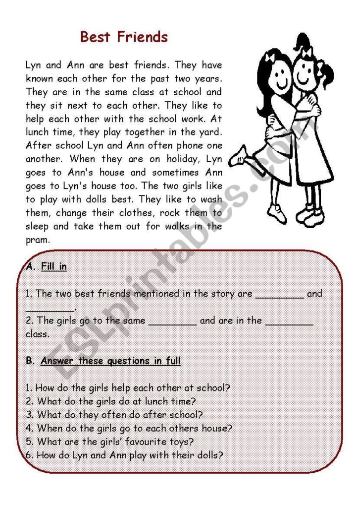 Reading Comprehension Worksheets About Friendship - Worksheets Template ...