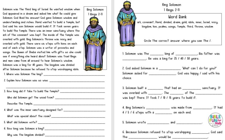Free Printable Solomon Worksheets - Worksheets Template Free