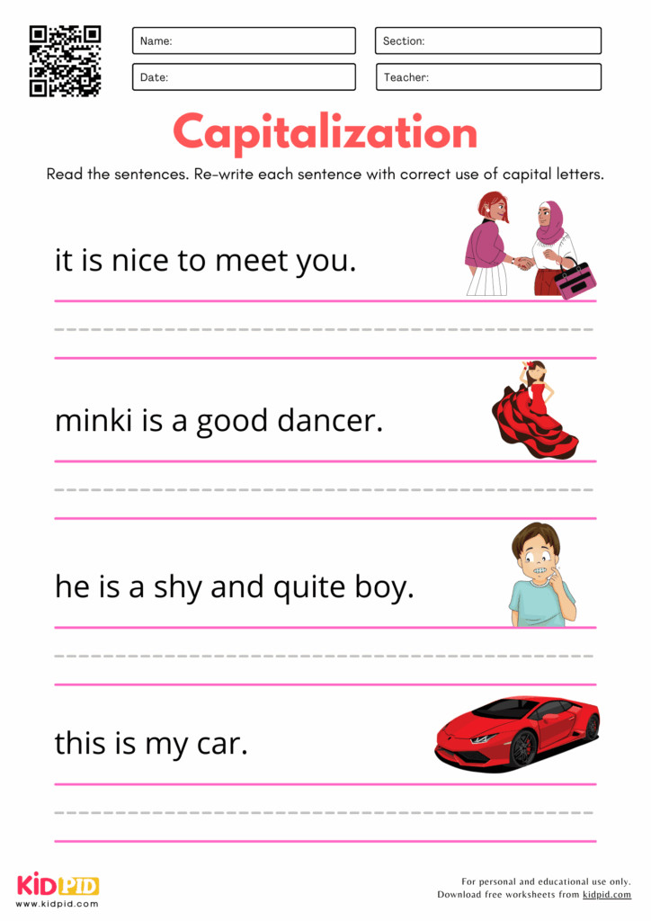 Free Printable Capitalization Worksheets For Kindergarten Worksheets