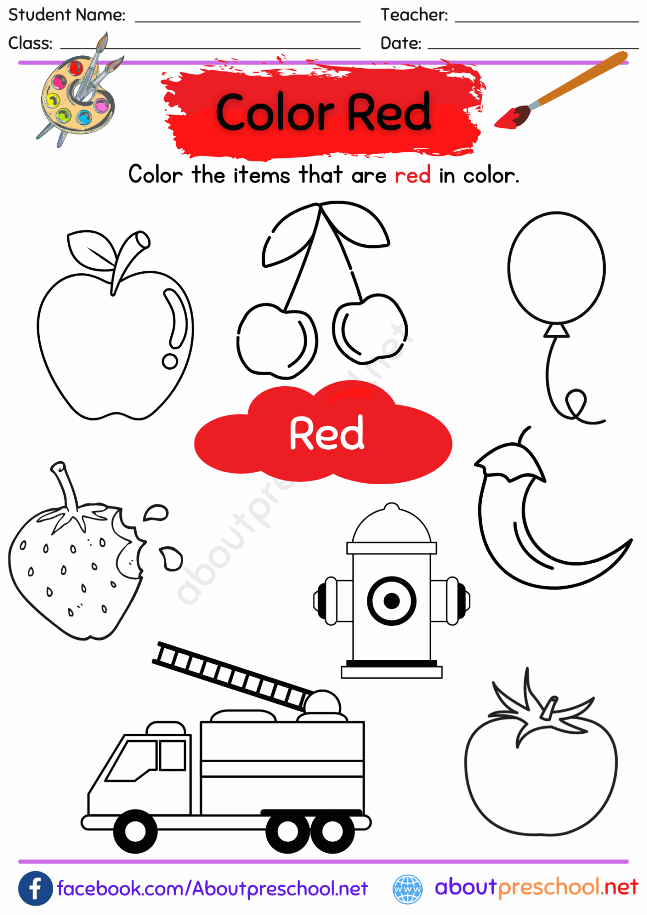 Color Red Activities For Preschool Printable - Worksheets Template Free