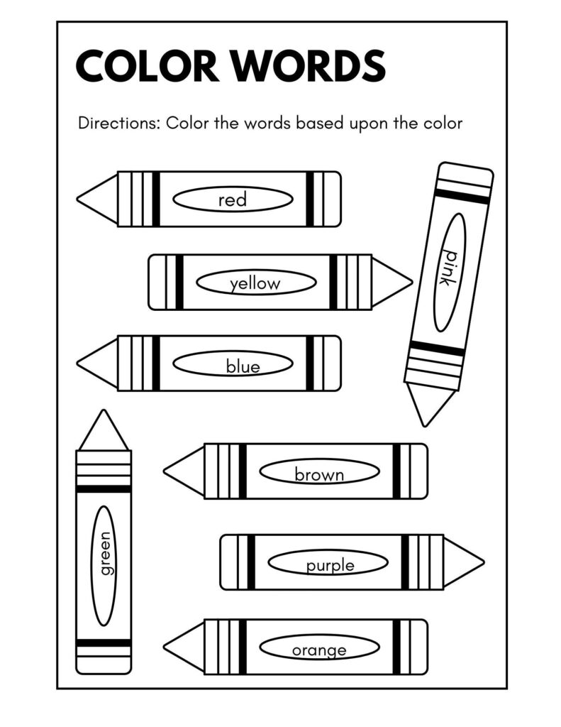 Color Word Preschool Printables - Worksheets Template Free