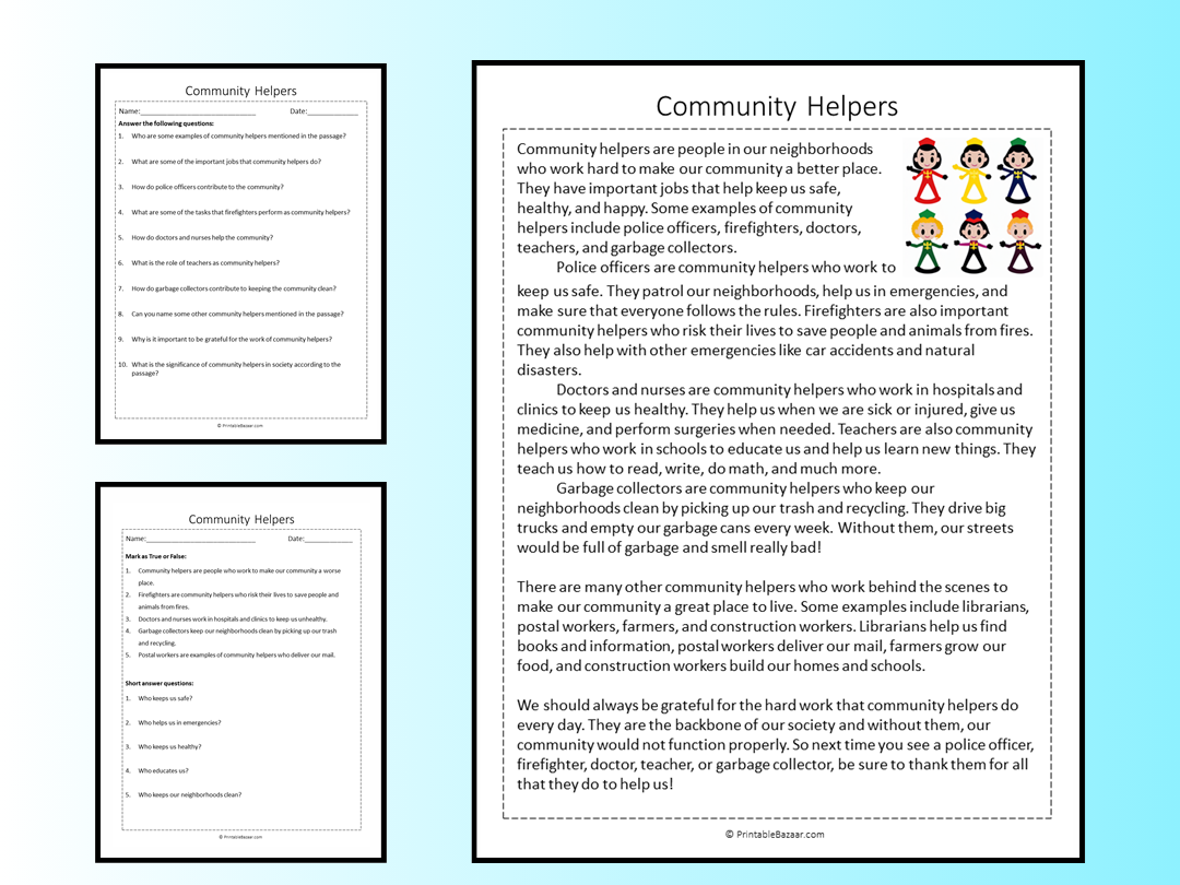 Community Helpers Reading Comprehension Worksheets - Worksheets ...