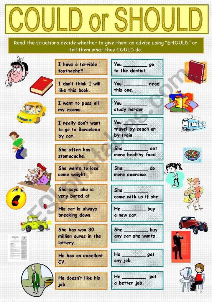Worksheets Using Should Esl Free Printable - Worksheets Template Free