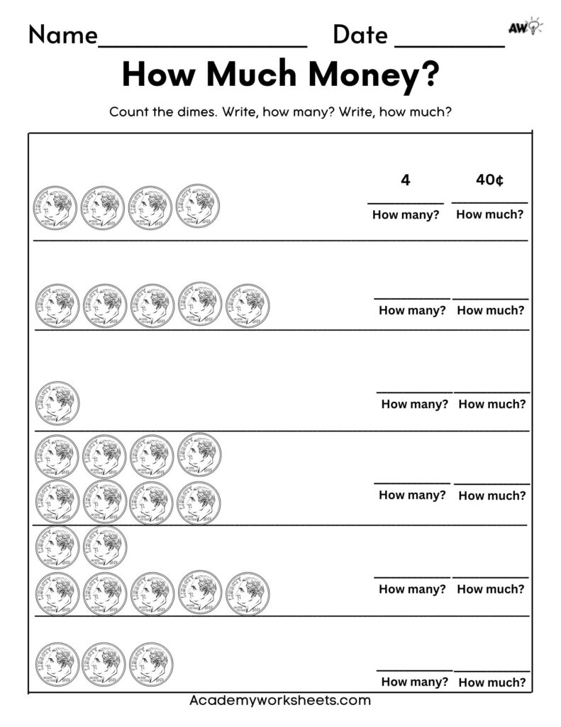Free Printable Counting Dimes Worksheet - Worksheets Template Free