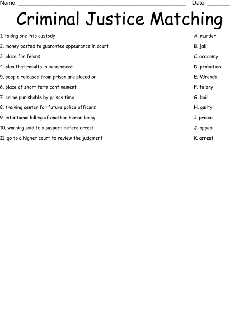 Free Printable Criminal Justice Worksheets - Worksheets Template Free
