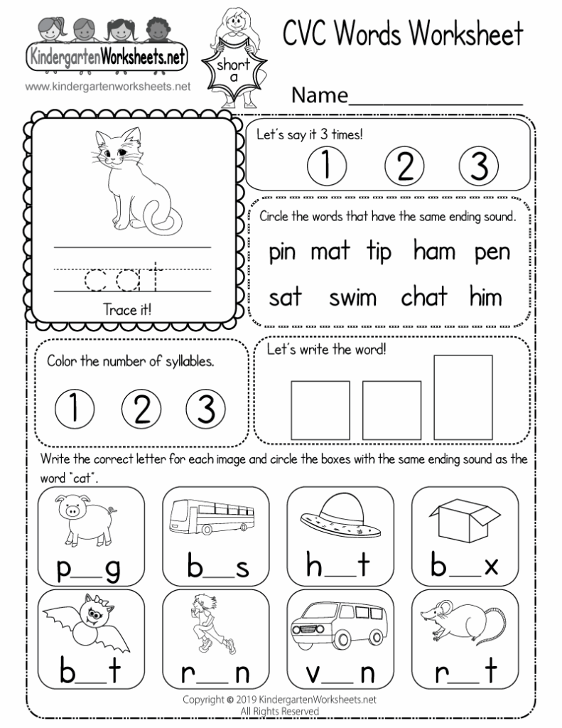 Free Cvc Words Worksheets For Kindergarten - Worksheets Template Free