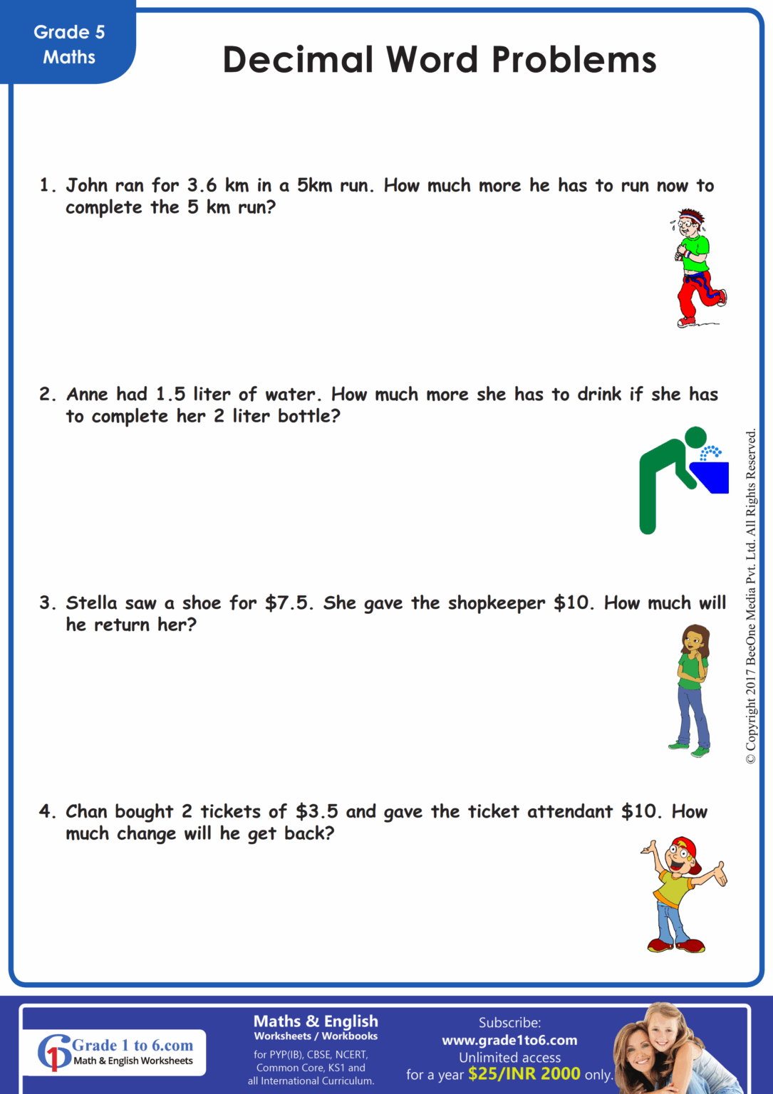 Free Printable Decimal Word Problem Worksheets - Worksheets Template Free
