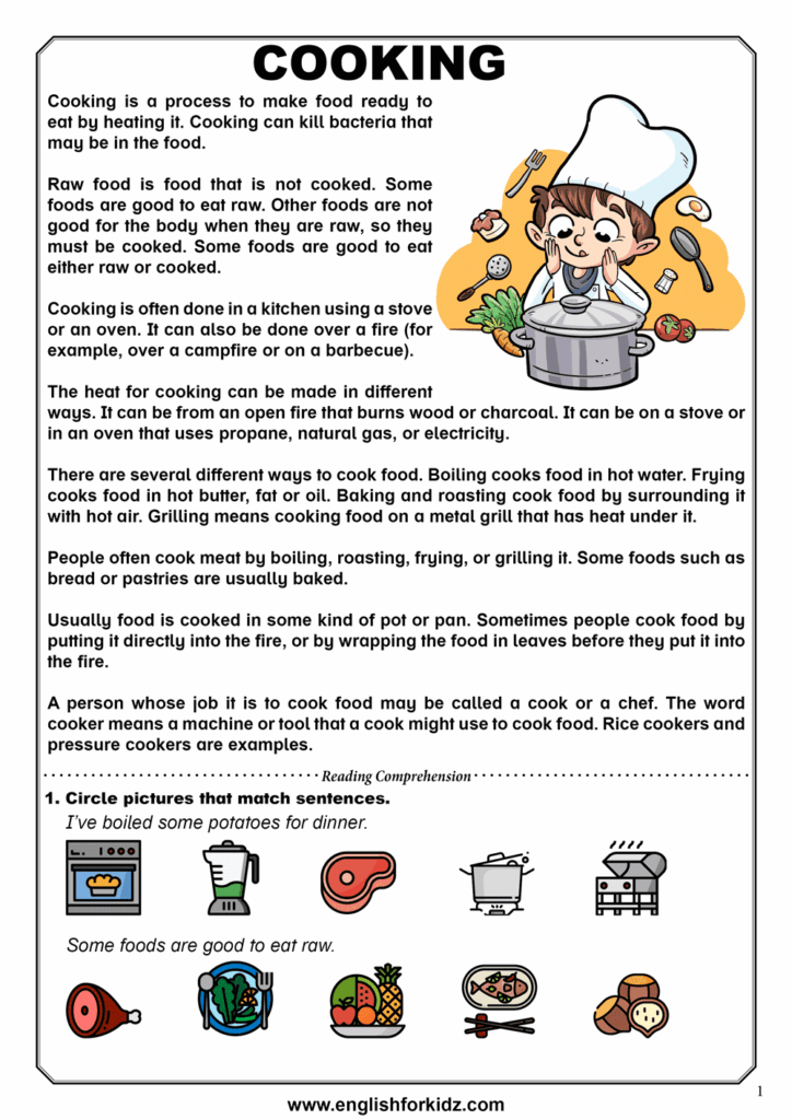 Esl Food Reading Comprehension Worksheets - Worksheets Template Free
