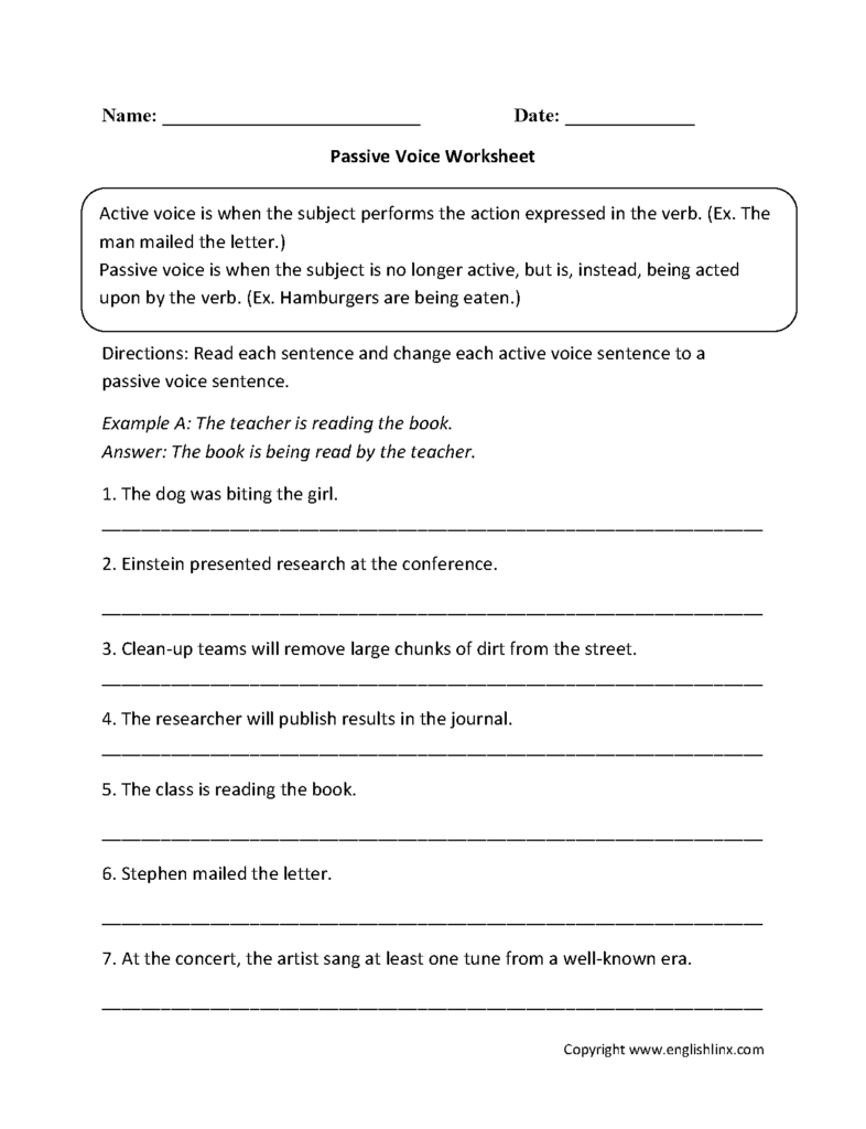 Active And Passive Worksheets Free Printable - Worksheets Template Free