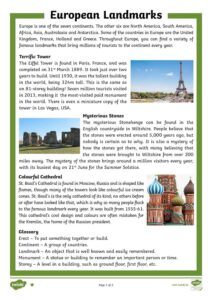 Europe Reading Comprehension Worksheets - Worksheets Template Free