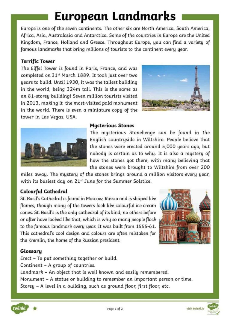 Europe Reading Comprehension Worksheets - Worksheets Template Free