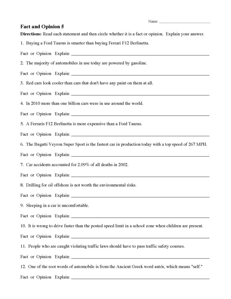Fact And Opinion Reading Comprehension Worksheet - Worksheets Template Free