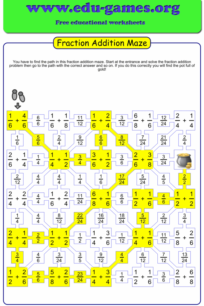 Fractions Maze Worksheet - Worksheets Template Free