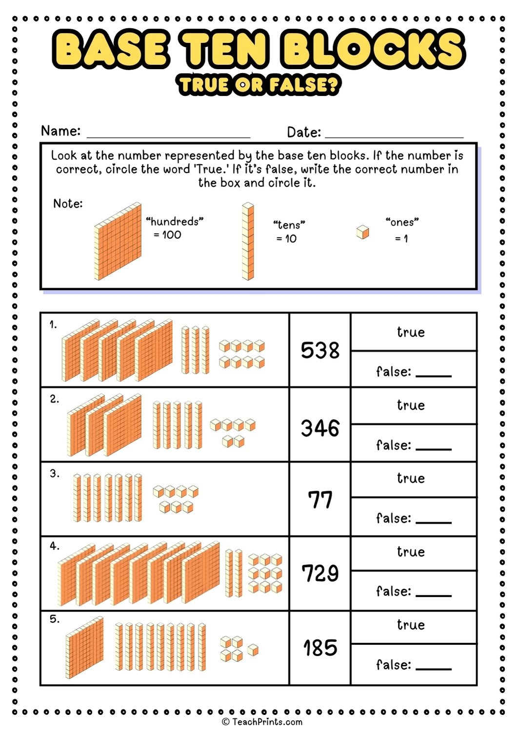 Free Printable Base Ten Block Worksheets - Worksheets Template Free