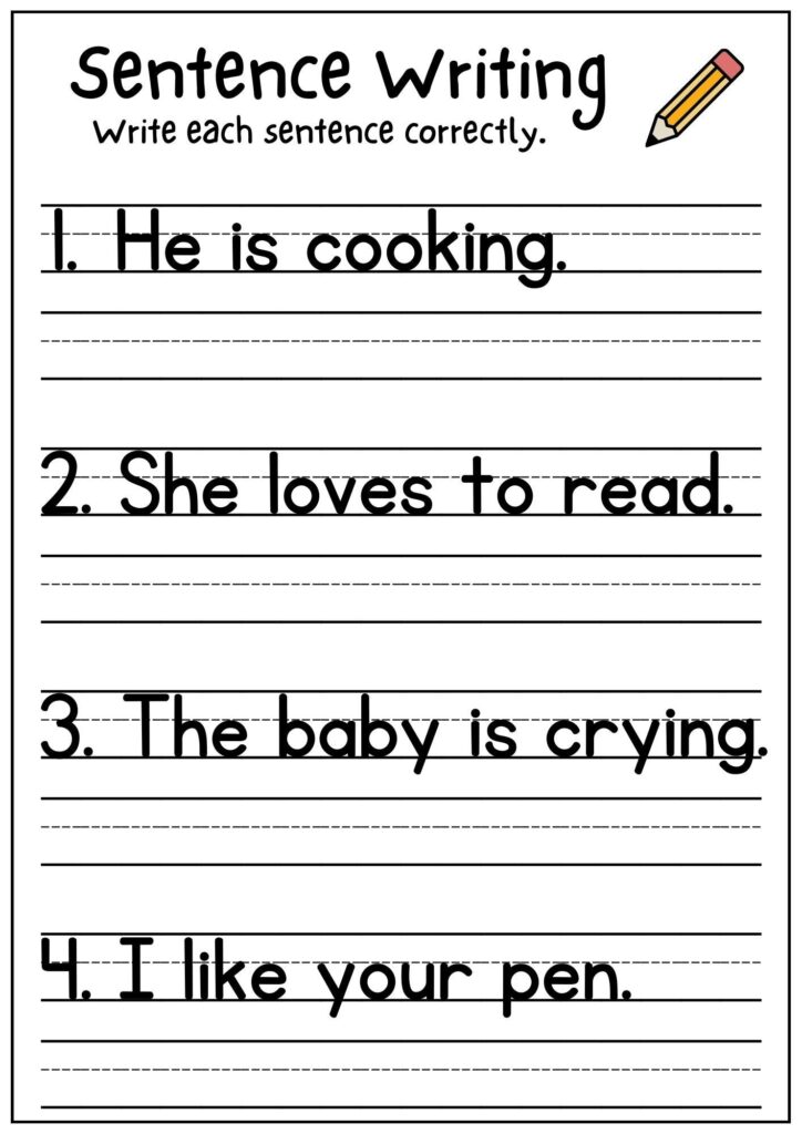 Free Kindergarten Writing Sentences Worksheets - Worksheets Template Free