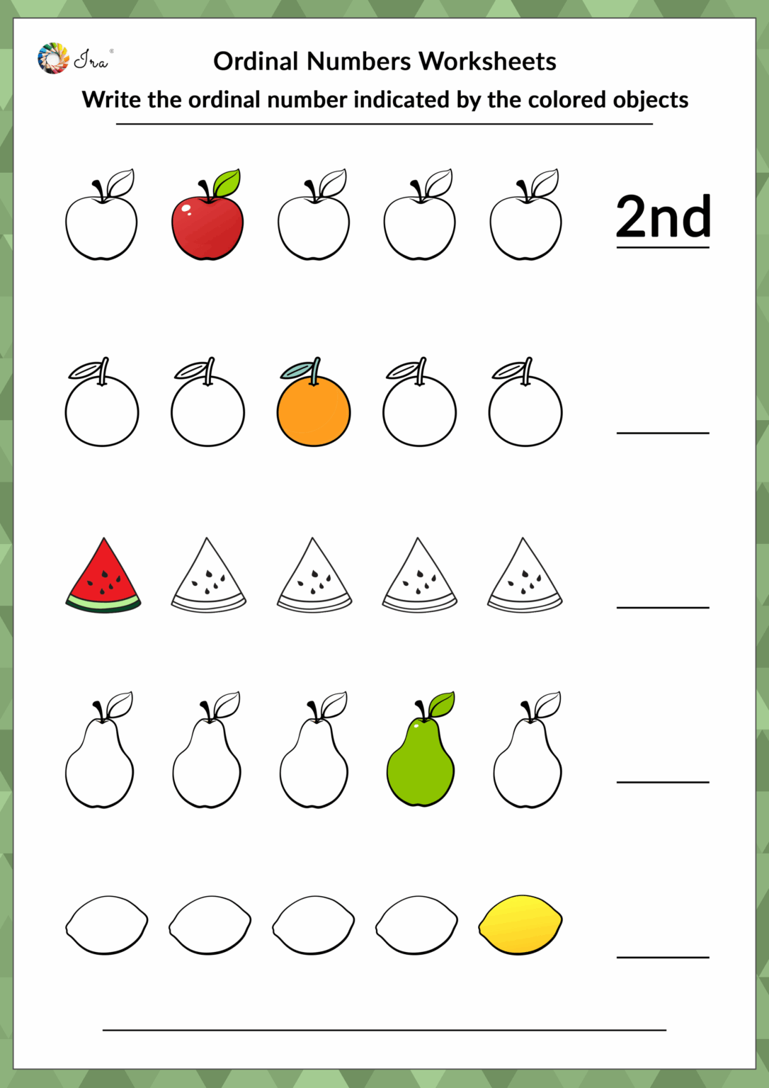 Free Printable Kindergarten Worksheets Ordinal Numbers - Worksheets ...