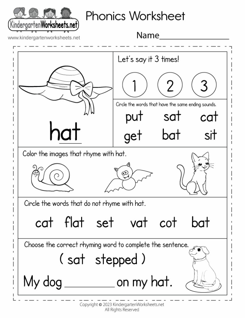 Free Phonics Worksheet For Kindergarten - Worksheets Template Free