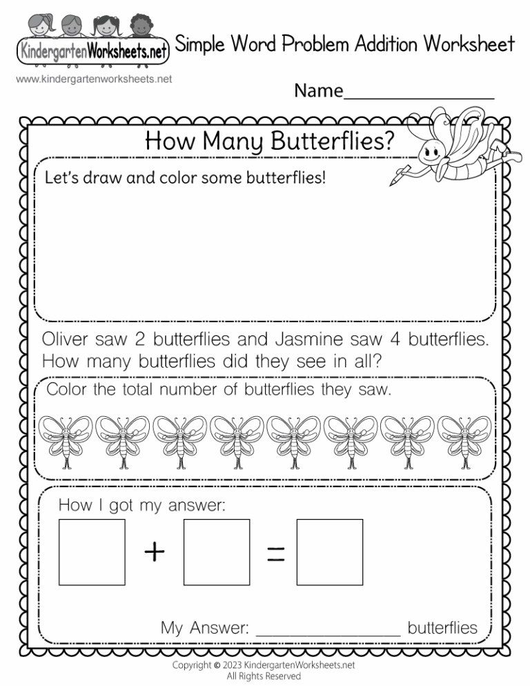 Addition Word Problems Kindergarten Worksheets - Worksheets Template Free