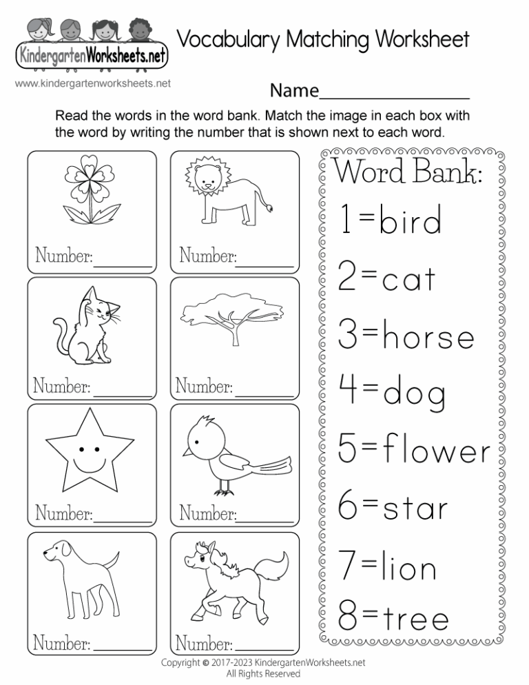Free Printable Kindergarten Vocabulary Worksheets - Worksheets Template ...