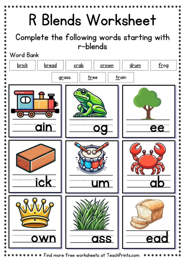 Free Printable R-Blend Worksheets - Worksheets Template Free