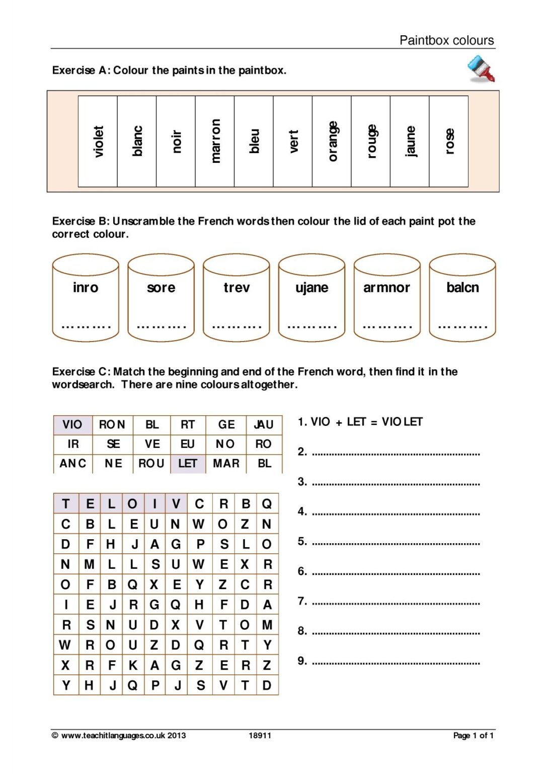 Free Printable French Colours Worksheets - Worksheets Template Free