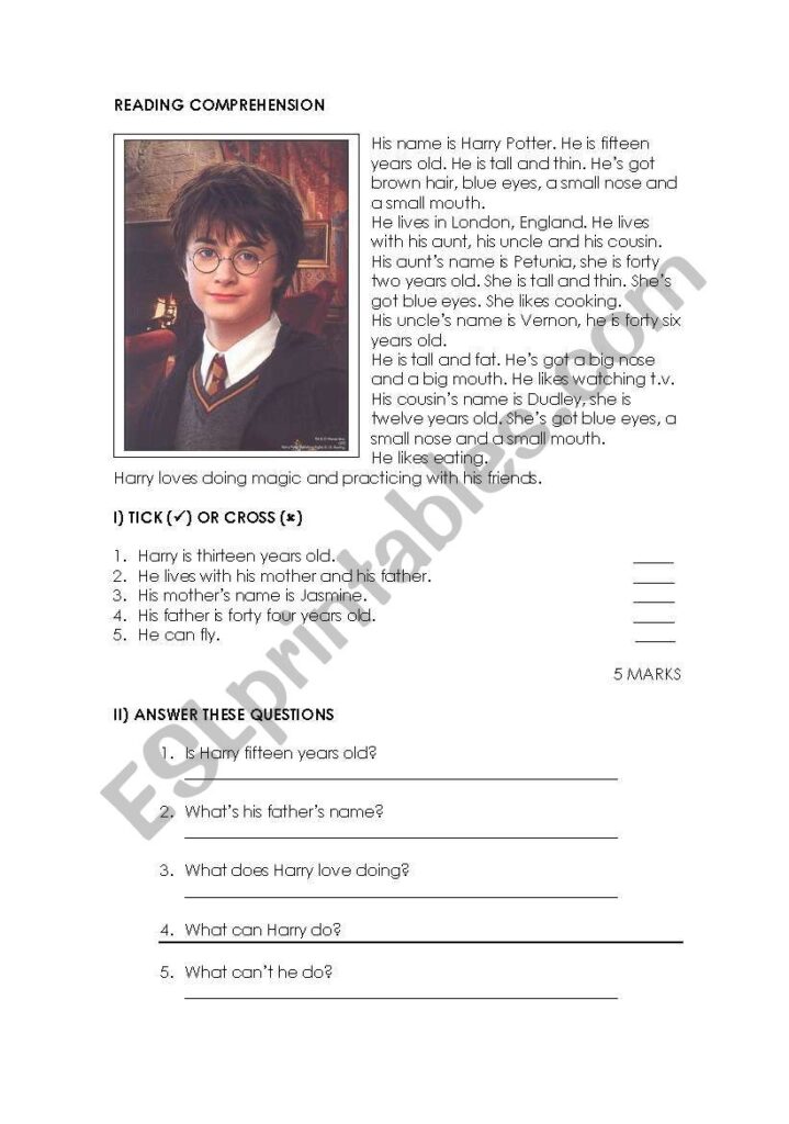 Harry Potter Reading Comprehension Worksheets - Worksheets Template Free