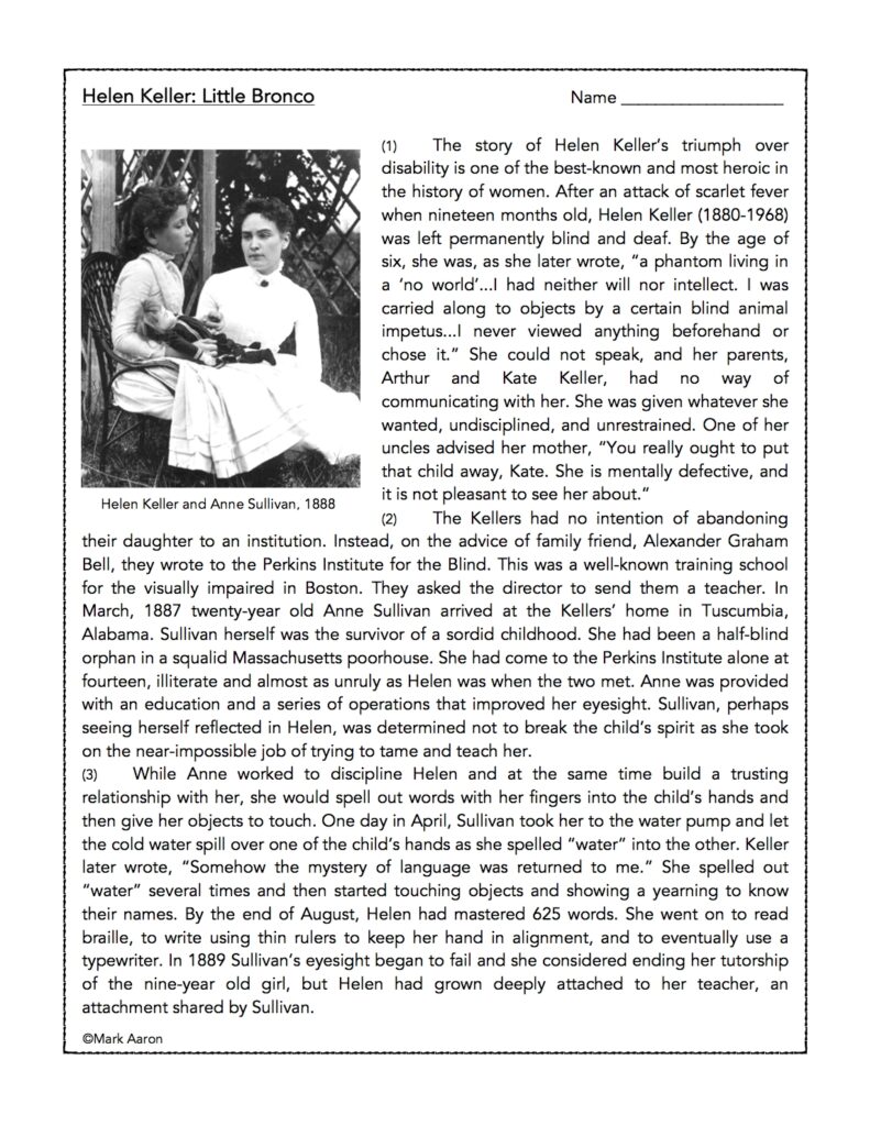 Free Helen Keller Reading Comprehension Worksheets - Worksheets ...