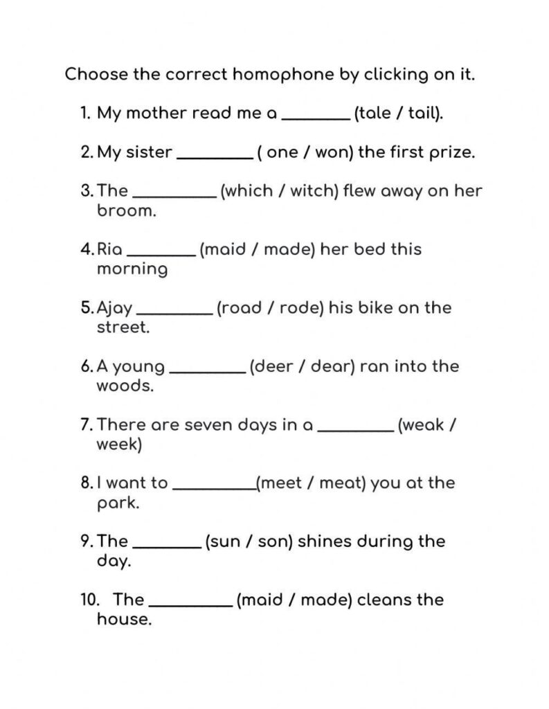 Free Printable Homophone Worksheets 3rd Grade - Worksheets Template Free