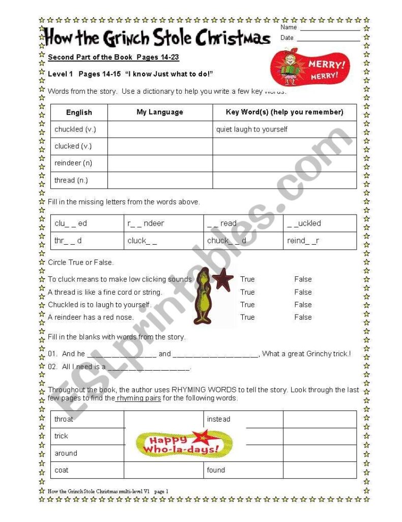 Free Printable The Grinch Worksheets - Worksheets Template Free
