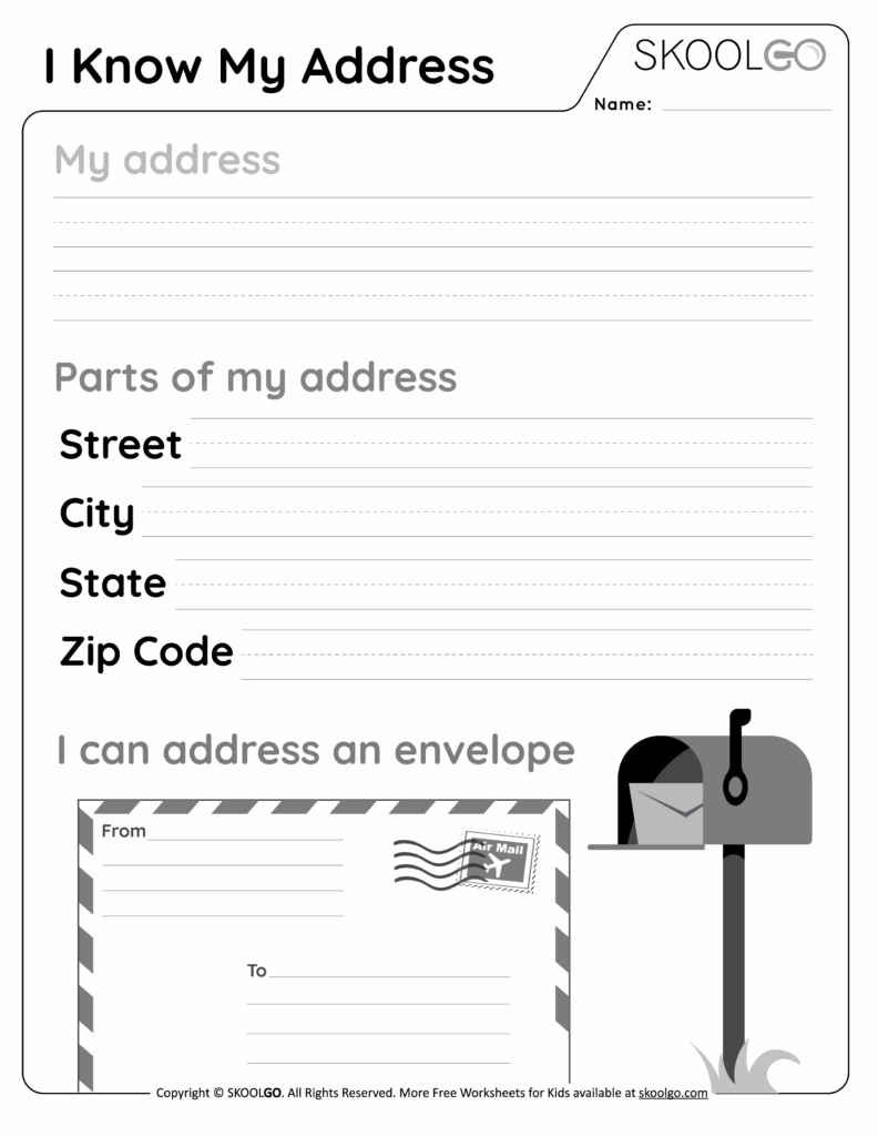Free Address Worksheet For Kindergarten - Worksheets Template Free