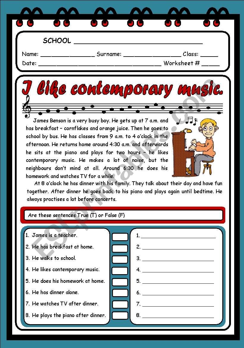 Music Reading Comprehension Worksheet - Worksheets Template Free