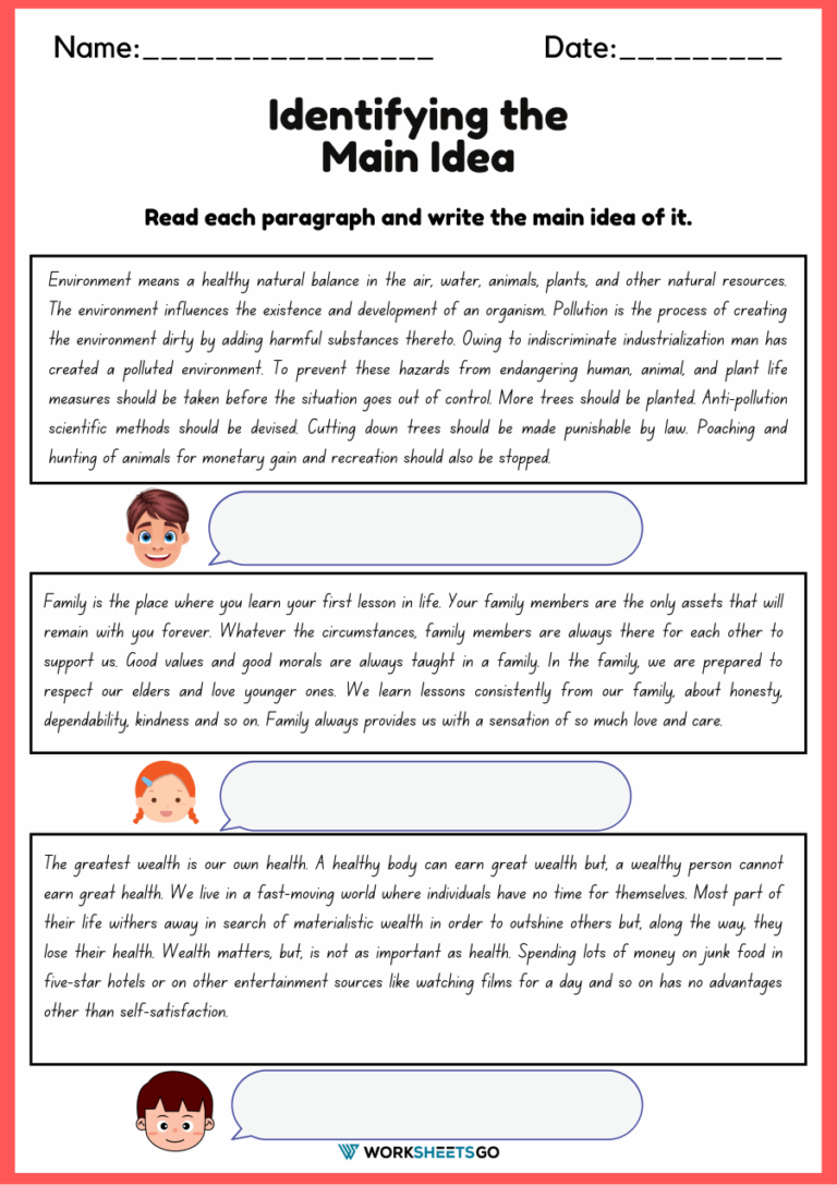 Main Idea Reading Comprehension Worksheets - Worksheets Template Free