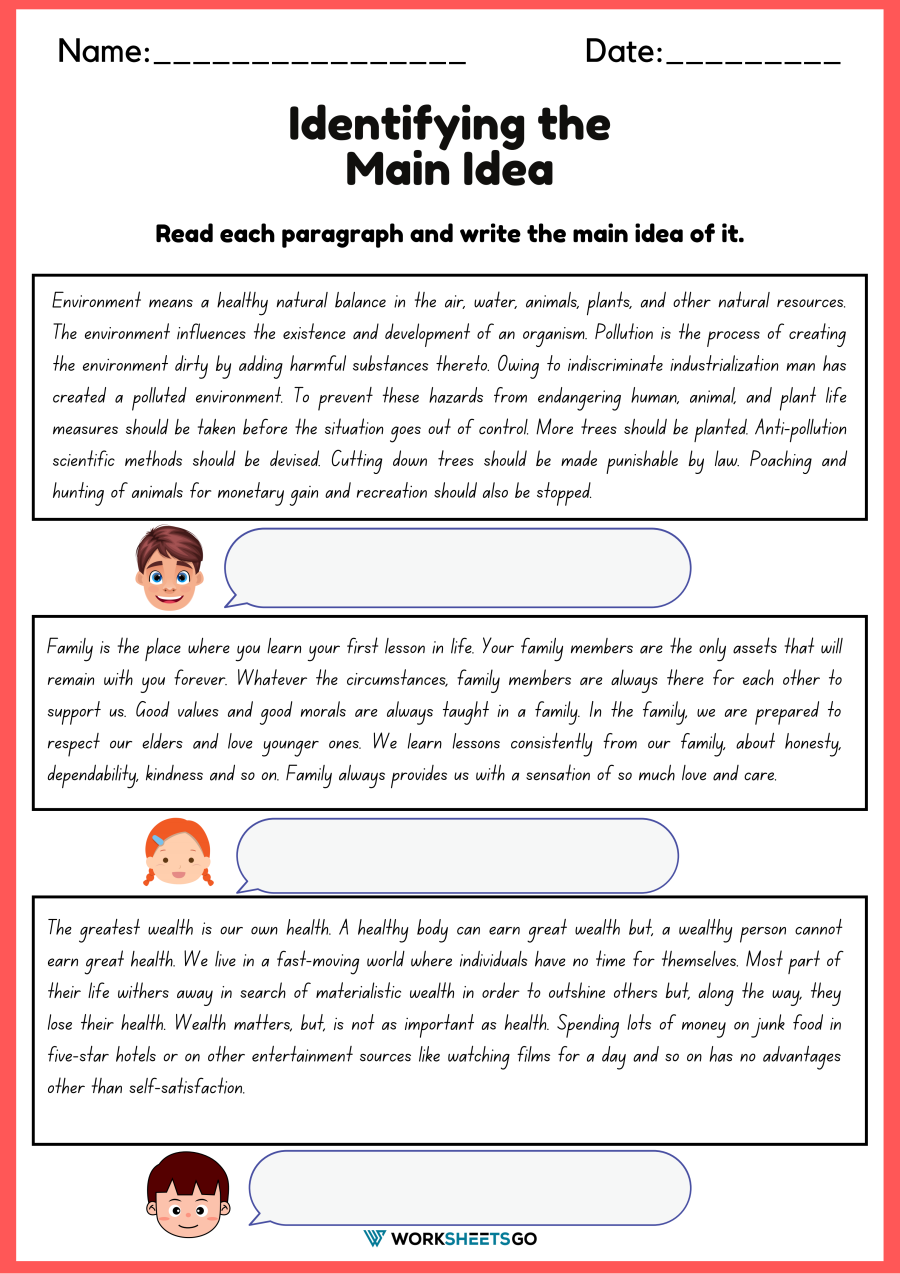 Main Idea Reading Comprehension Worksheets - Worksheets Template Free