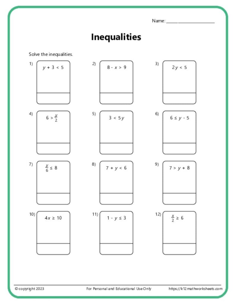 Free Printable Inequality Worksheets - Worksheets Template Free