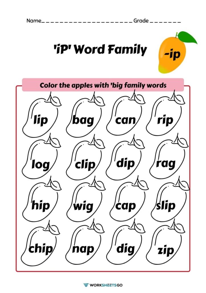 Ip Word Family Worksheets Kindergarten - Worksheets Template Free
