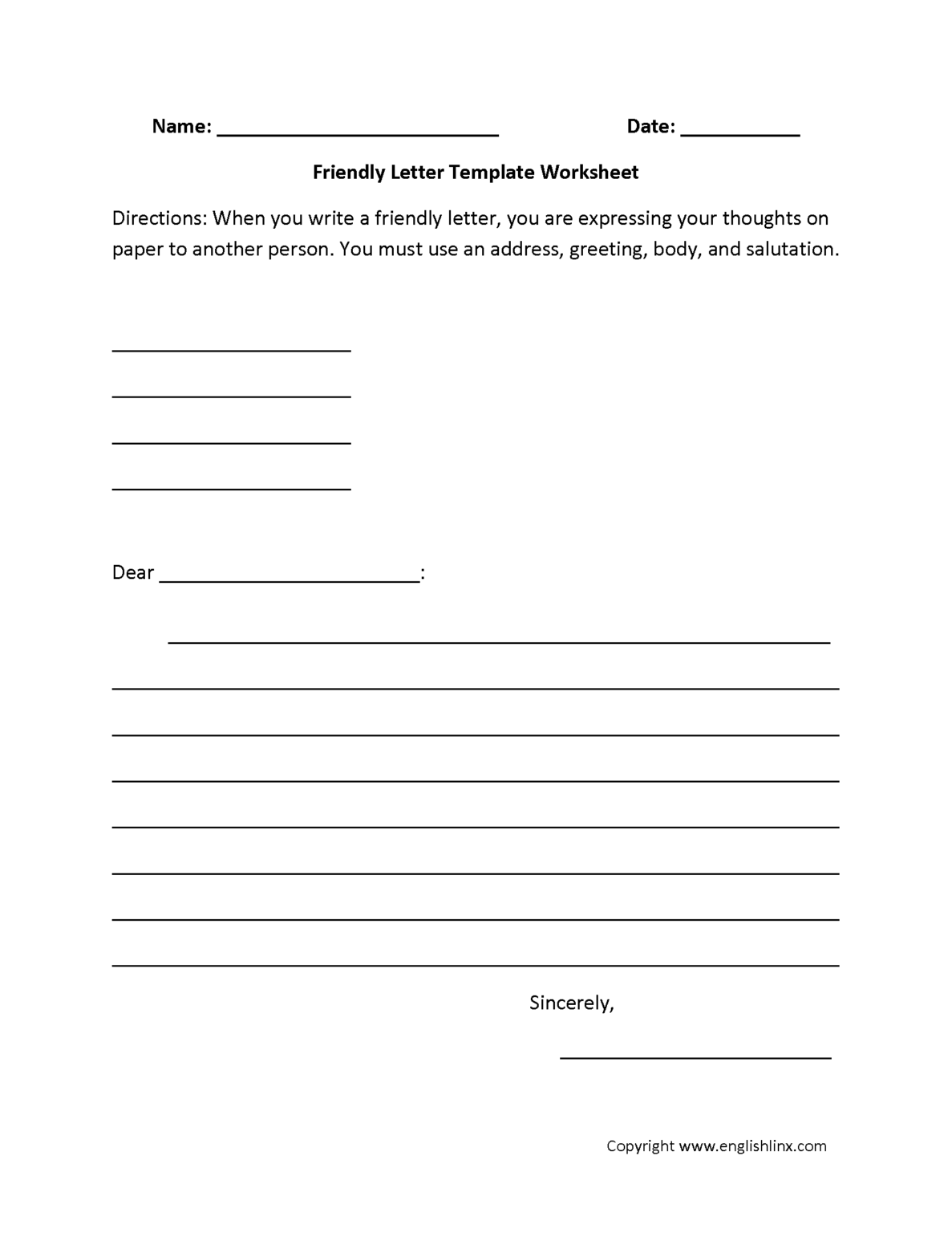 Free Printable Friendly Letter Writing Worksheets - Worksheets Template ...
