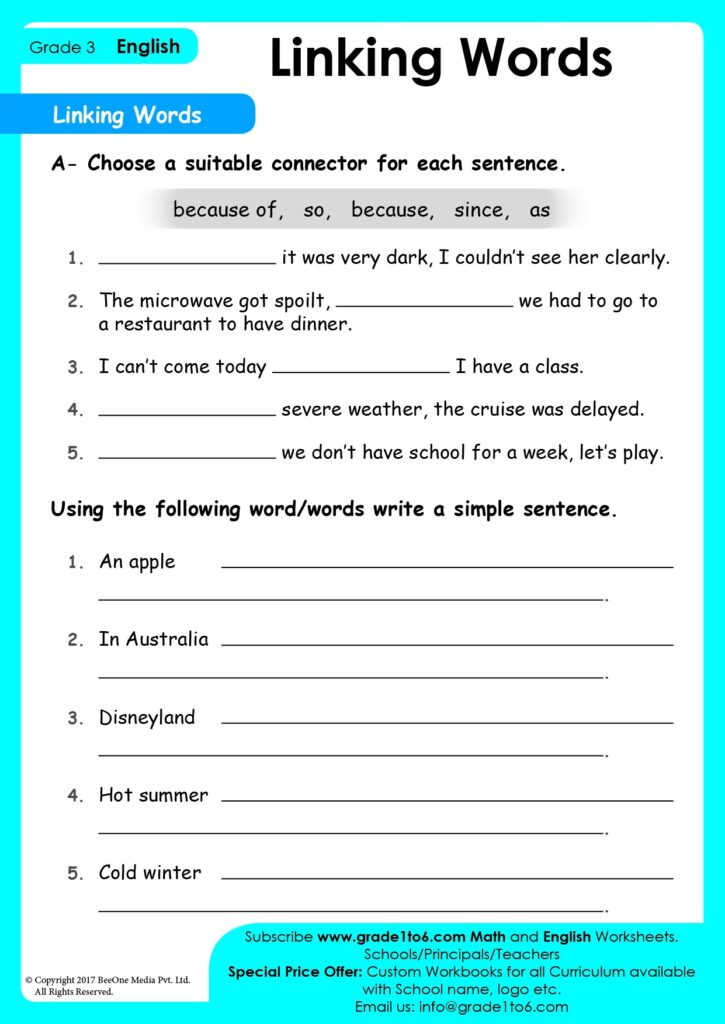 Free Printable Linking Words Worksheets - Worksheets Template Free