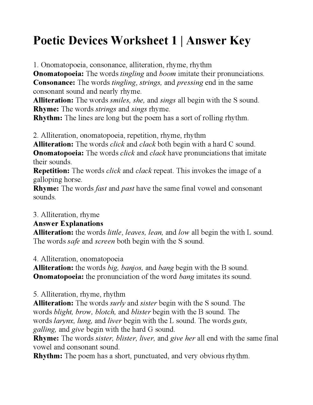 Free Printable Literary Devices Worksheets - Worksheets Template Free