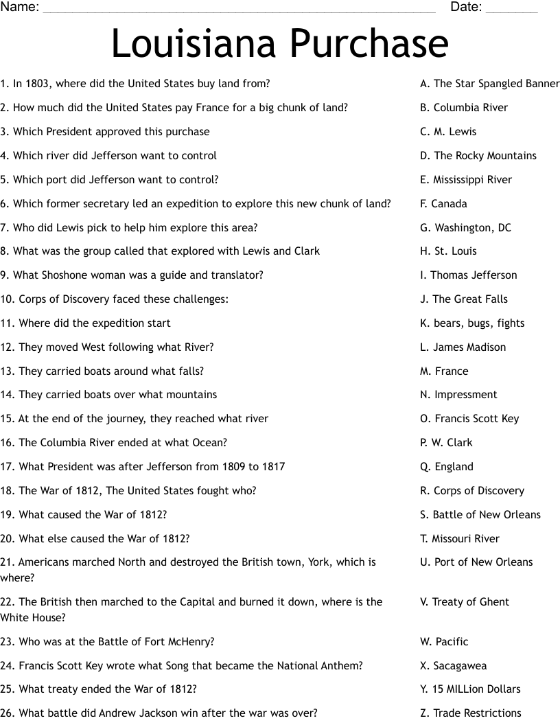 Free Printable Louisiana Purchase Worksheets - Worksheets Template Free
