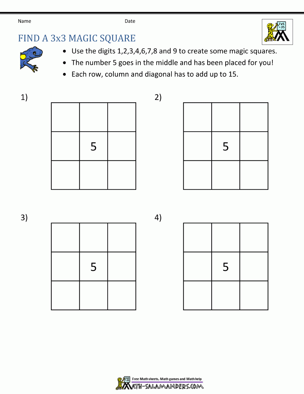 Free Printable Magic Squares Worksheets - Worksheets Template Free